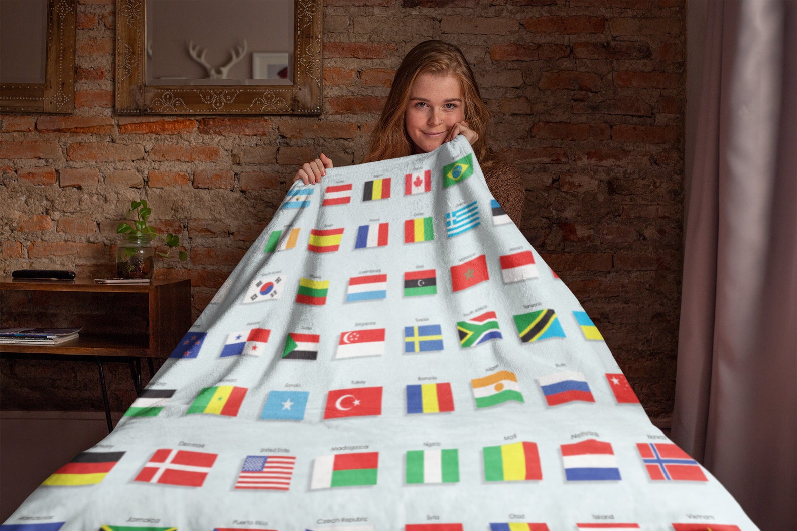 World Flags Throw Blanket, Flags of the World Blanket, Travel Blanket ...