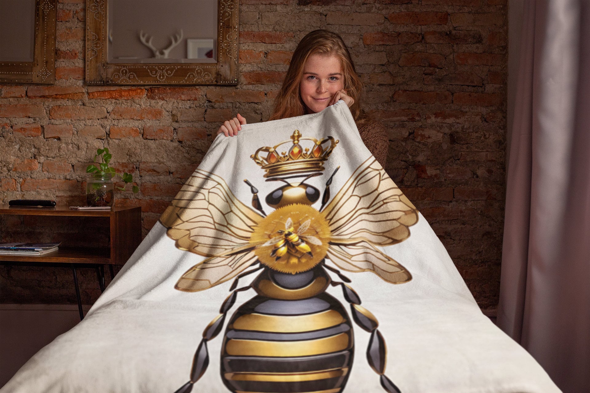 Vintage Queen Bee Blanket, Bumble Bee Blanket, Honeybee Fleece Sherpa ...