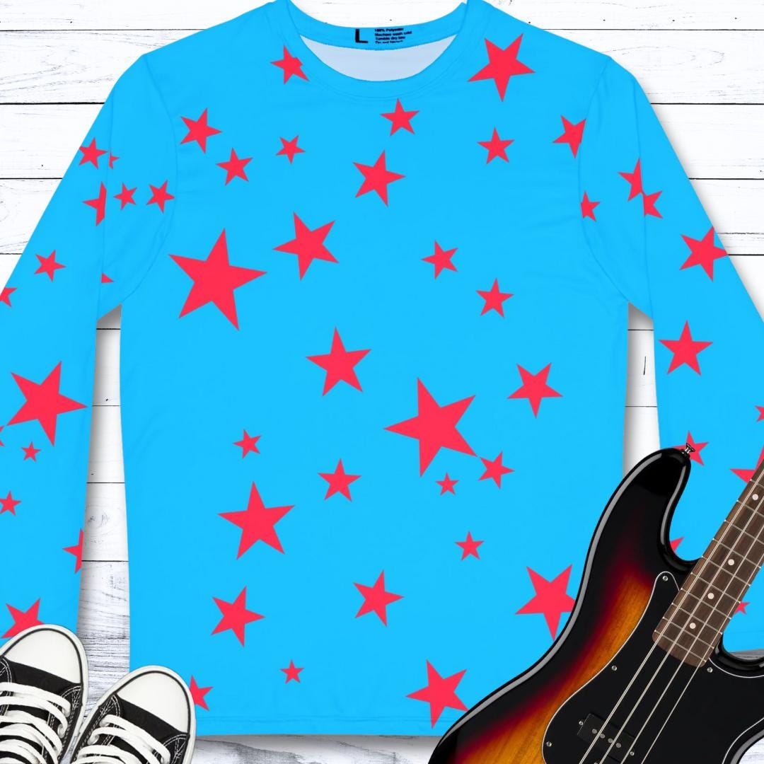 Retro Rock Star Shirt 70s Blue & Red Star Tee Geezer Butler Style ...