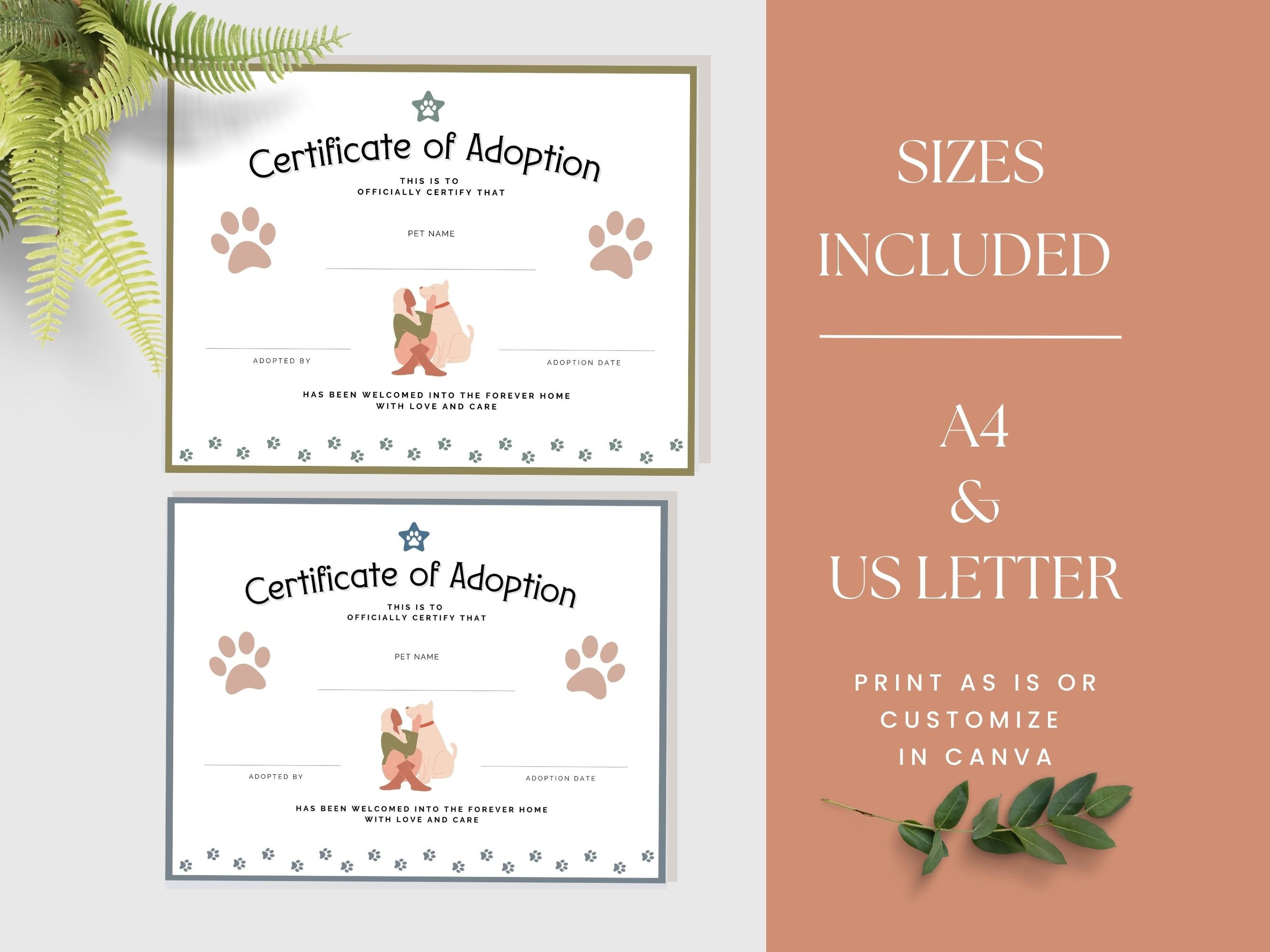 Dog Adoption Certificate, Editable Canva Template, Puppy Adoption Party ...