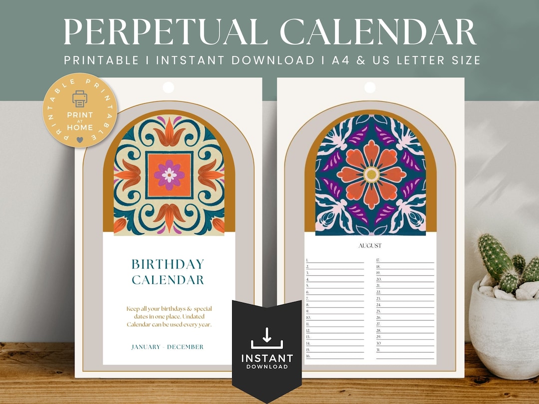 Perpetual Birthday Calendar Printable Celebration Calendar - Etsy