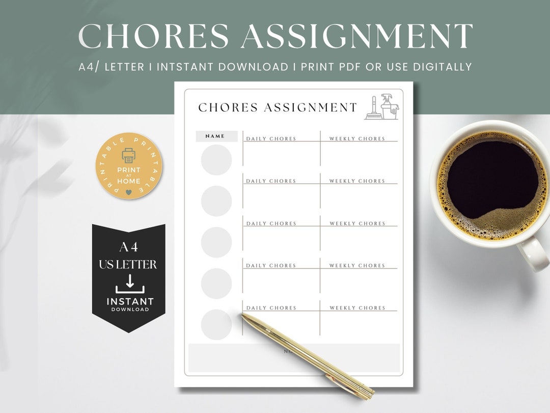 Family Chore Chart, Chore Assignment, Printable Cleaning Checklist ...