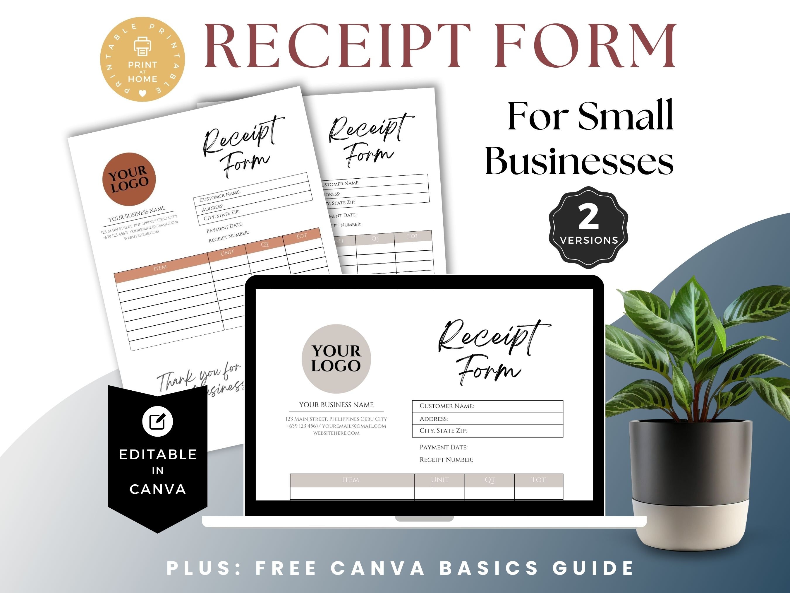 Editable Customer Receipt Template, Business Receipt, Invoice Printable ...