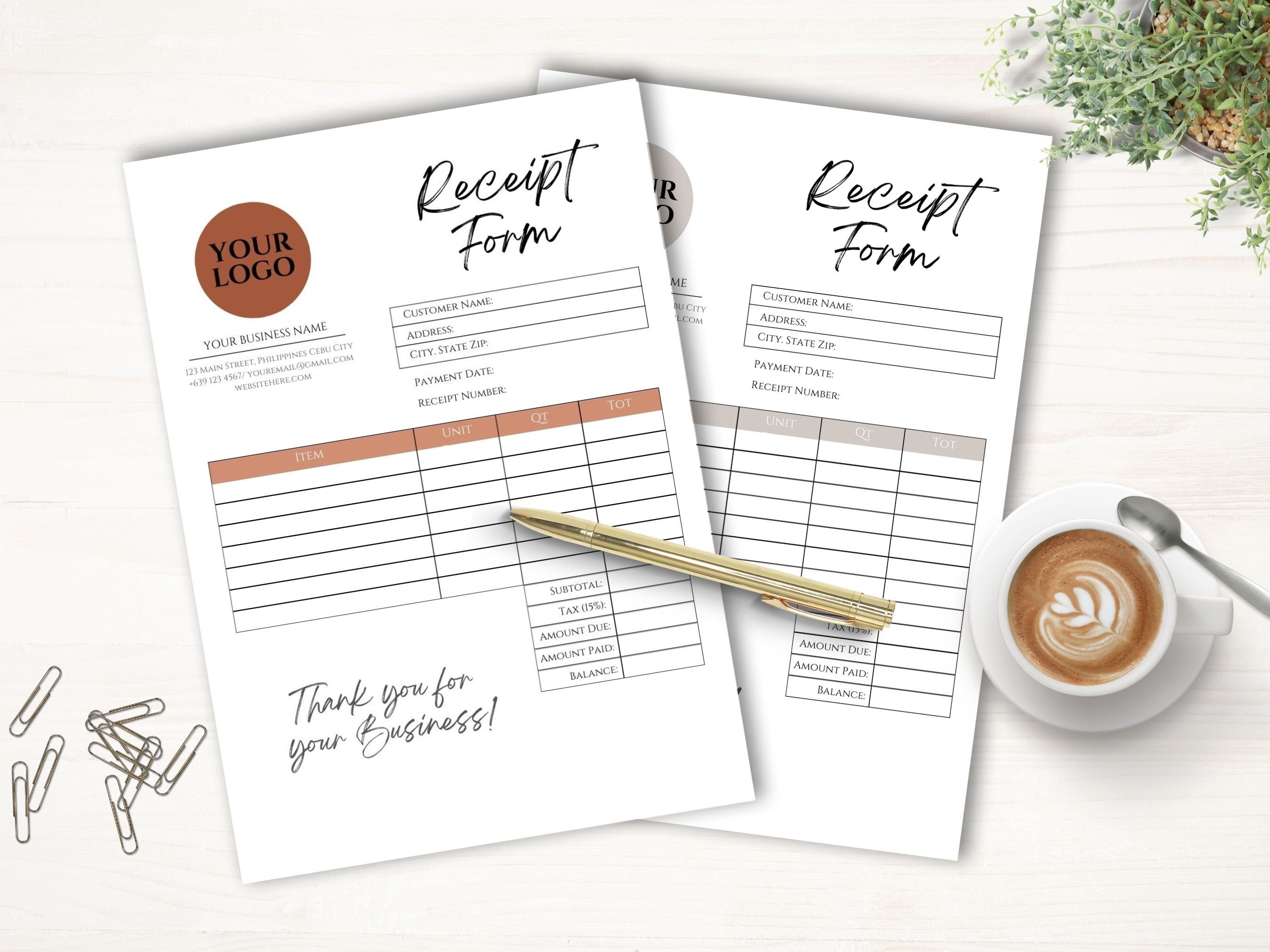 Editable Customer Receipt Template, Business Receipt, Invoice Printable ...