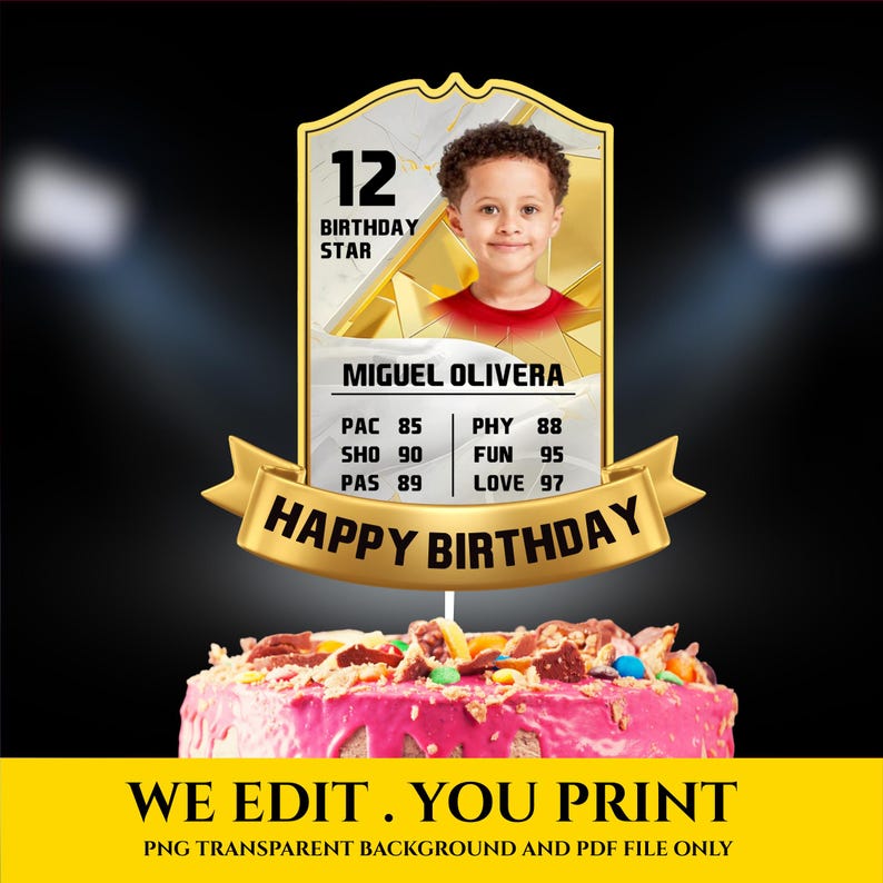 3 Size Custom Football Cake Topper Card , Football Birthday Party ...