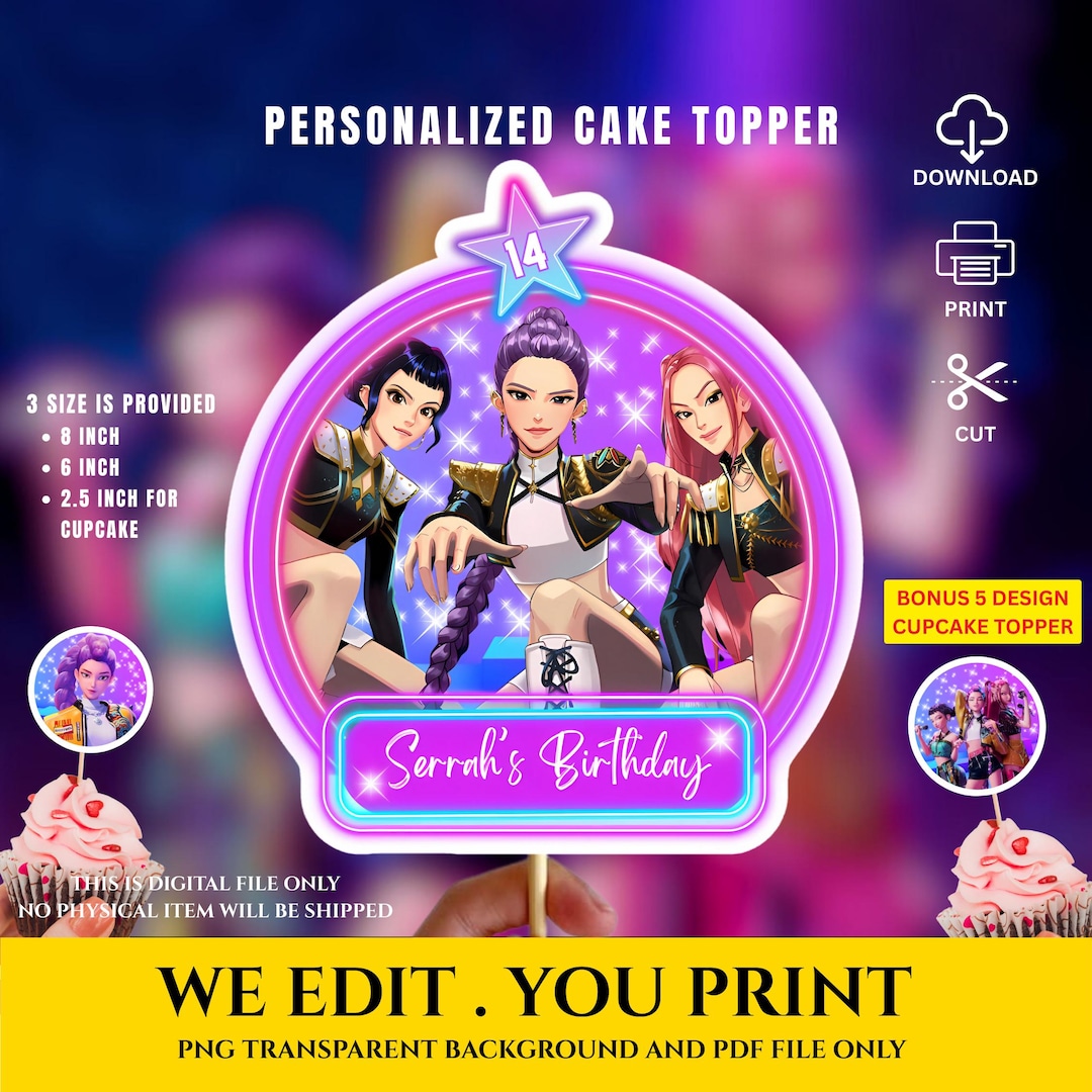 Personalised Birthday Kpop Demon Hunters Cake Toppers, Demon Hunters ...