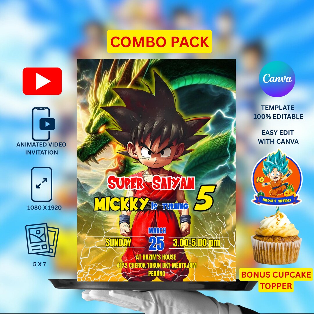 Animated Goku Birthday Invitation Template ,dragon Ball Party Invite ...