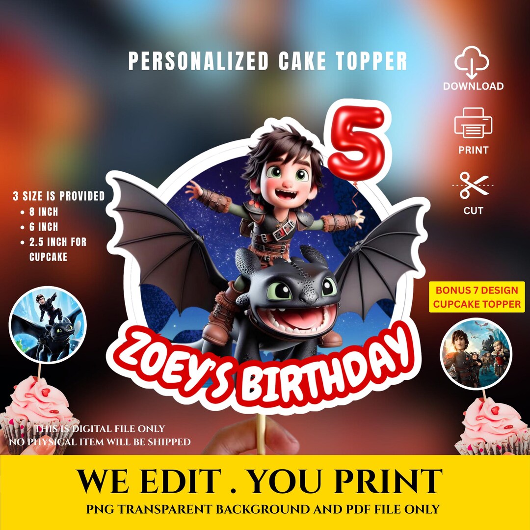 How to Train Your Dragon Cake Topper, Toothless Cupcake Topper ...
