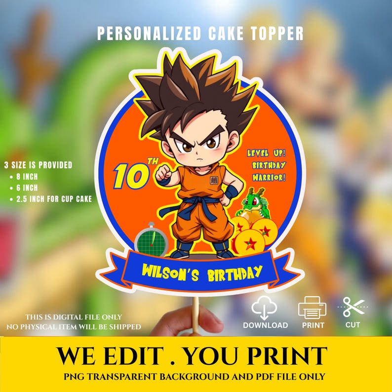 3 Size Custom Anime Goku Cake Topper, Super Saiyan,dragon Ball Party ...