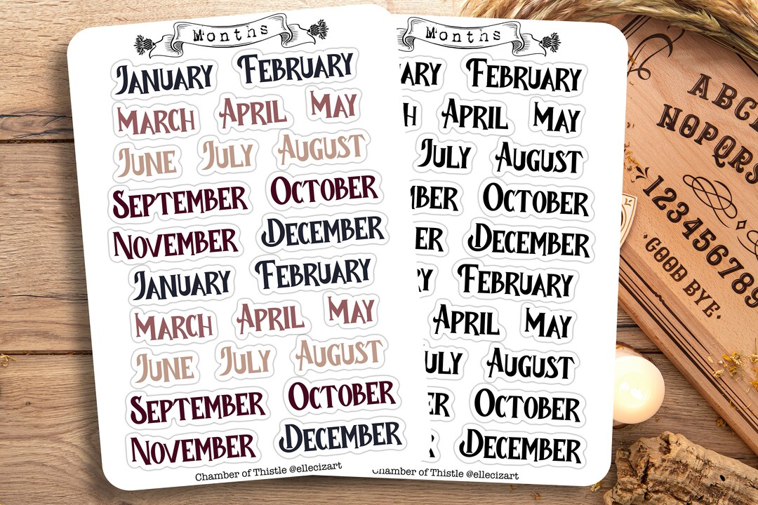 Months of the Year Sticker Sheet, Month Stickers, Bullet Journal ...