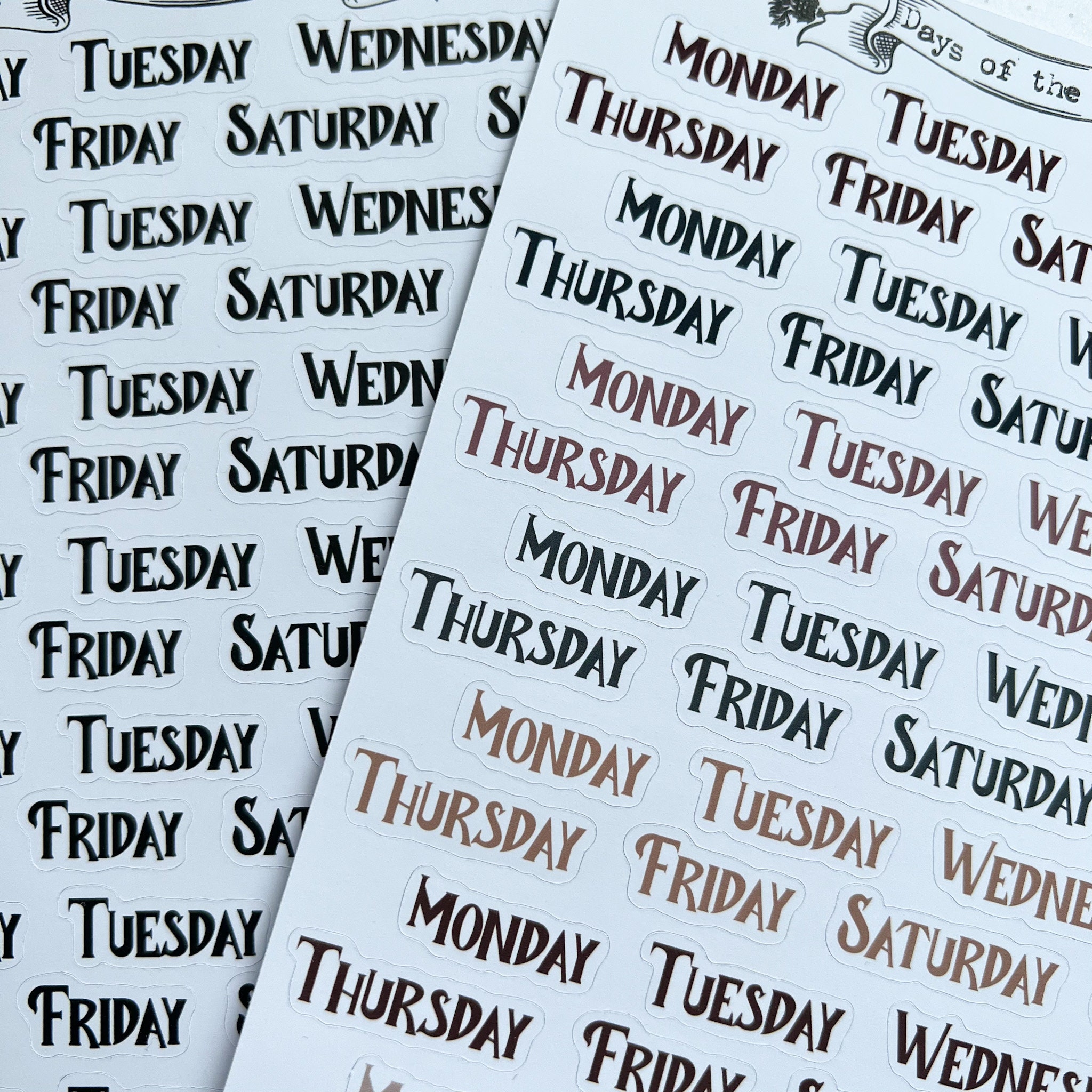 Days of the Week Sticker Sheet Weekday Stickers Bullet - Etsy