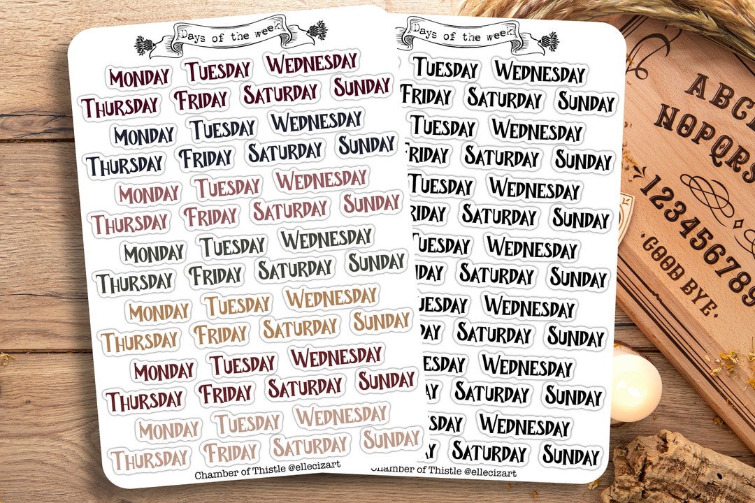 Days of the Week Sticker Sheet Weekday Stickers Bullet - Etsy