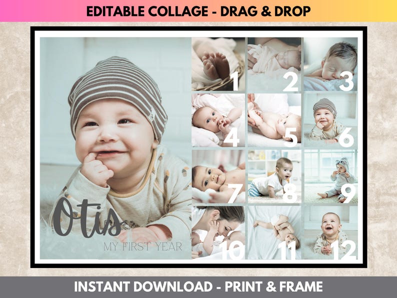 BABY BIRTHDAY Editable Baby Photo COLLAGE, 1st Birthday Gift, Baby Gift ...