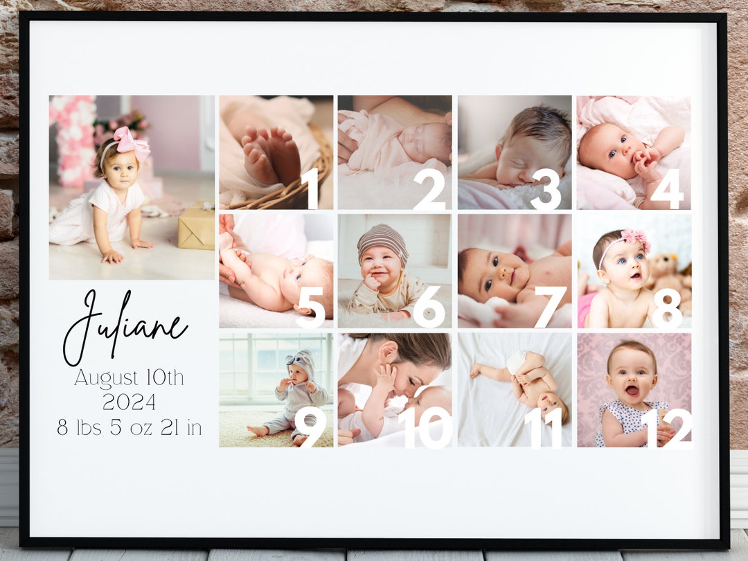 ONE YEAR, PRINTABLE Photo Collage, First Birthday, Baby Milestones ...