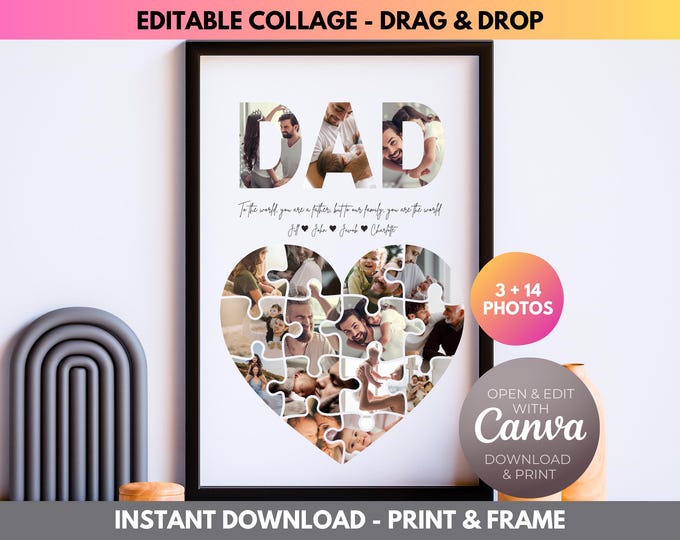 DAD EDITABLE Photo COLLAGE, Father's Day Gift Collage, Dad Photo ...