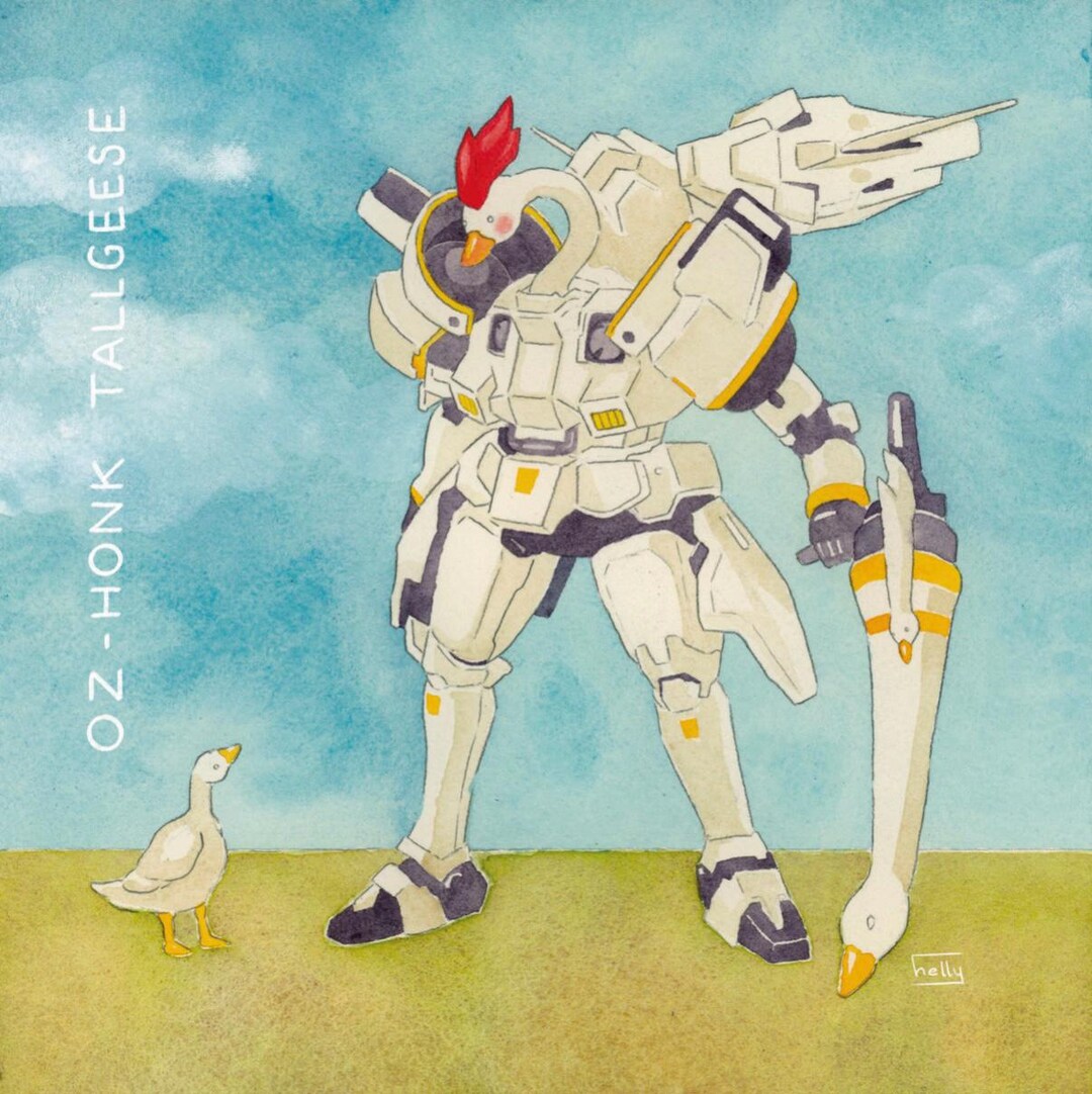 Tallgeese Mobile Suit Art Print - Goose - Painting - Watercolour - Ink ...
