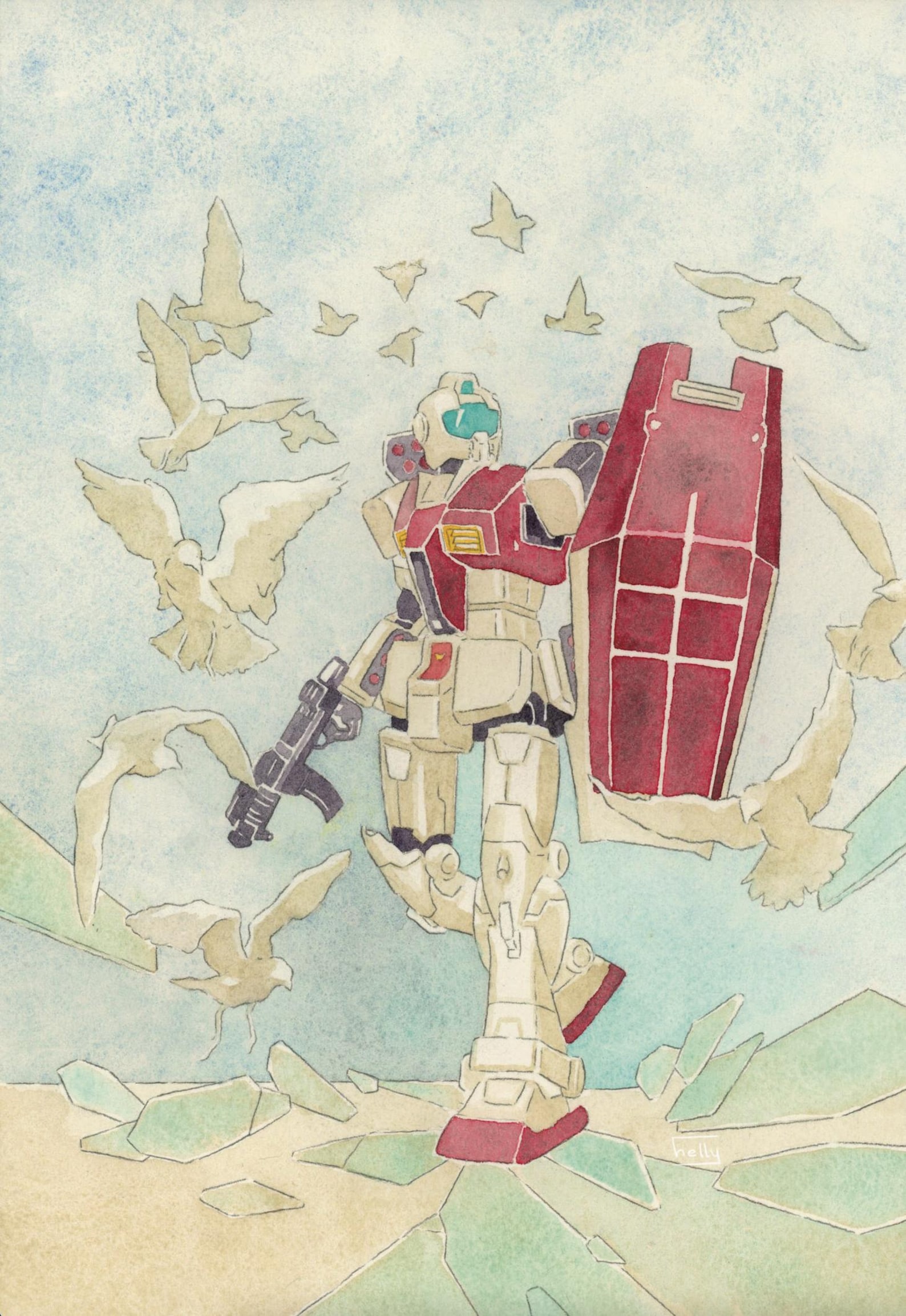 GM Gundam Mobile Suit A5 Art Print - Watercolour - Ink - Drawing - Wall ...