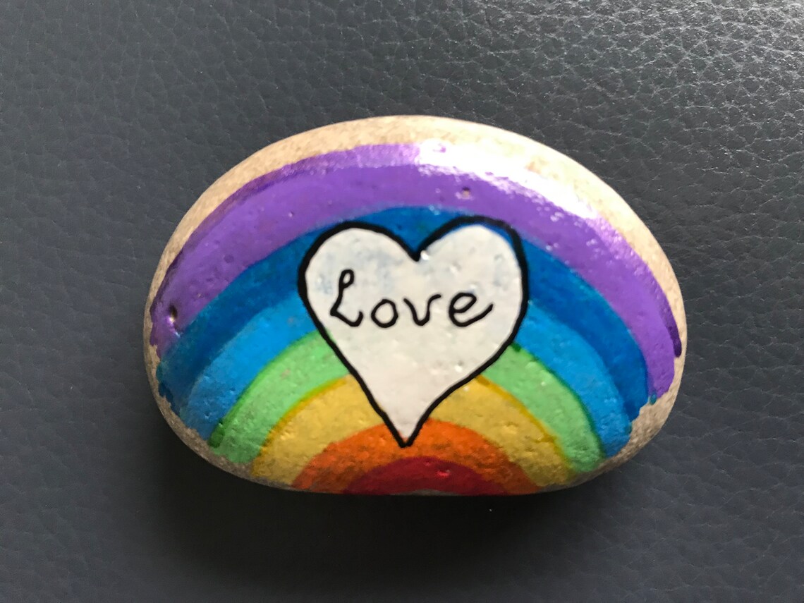 Set of 4 Hand Painted Pebbles With Pride Rainbows - Etsy UK