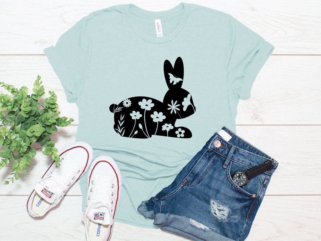 Floral Rabbit, Bunny Tshirt, Floral Bunny, Bunny With Flowers, Cute ...