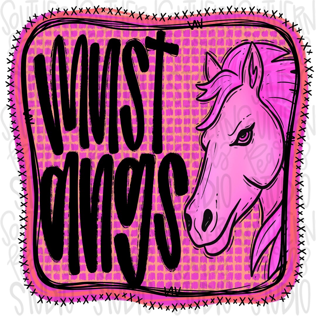 Mustangs | Neon Pink Mascot in Frame | Front and Back Designs ...