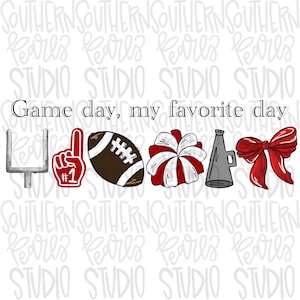 Game Day My Favorite Day | Football and Megaphone and Pom Pom | Red ...