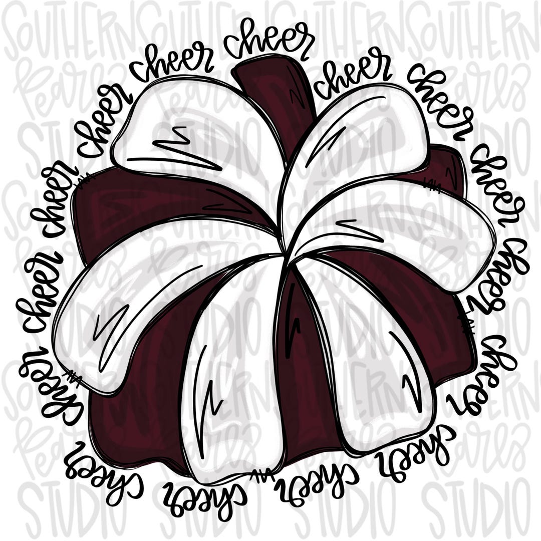 Cheerleader Pom Pom | Maroon | Go Team Cheer Wording| PNG | Sublimation ...