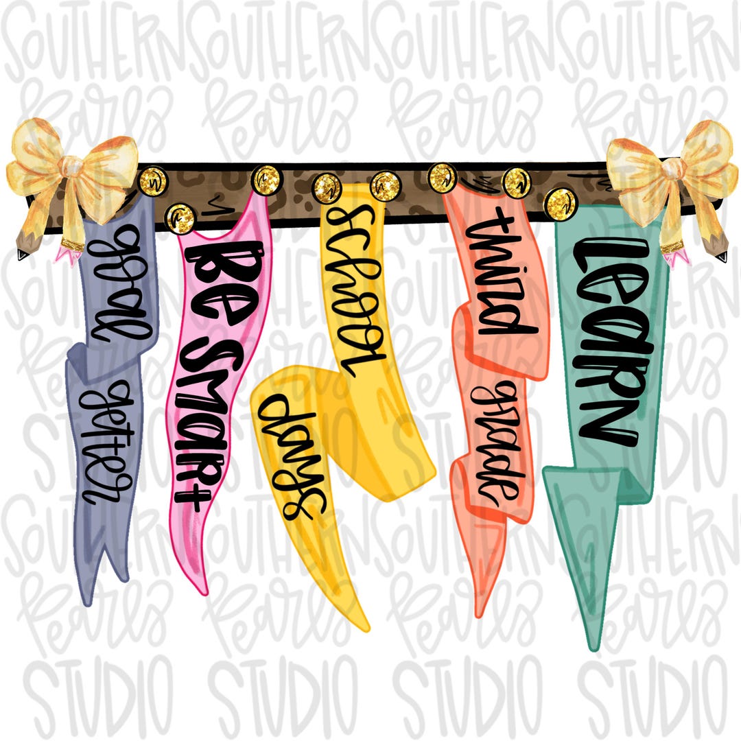 Pennant Banner | Third Grade | Pencil Bow | 2 Designs Front and Back ...
