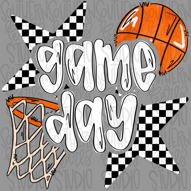 Game Day Basketball | Black and White | White Words | Go Team | PNG ...