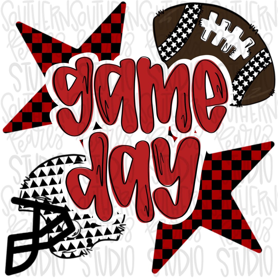 Game Day Football and Helmet | Bright Red and Black | Go Team | PNG ...