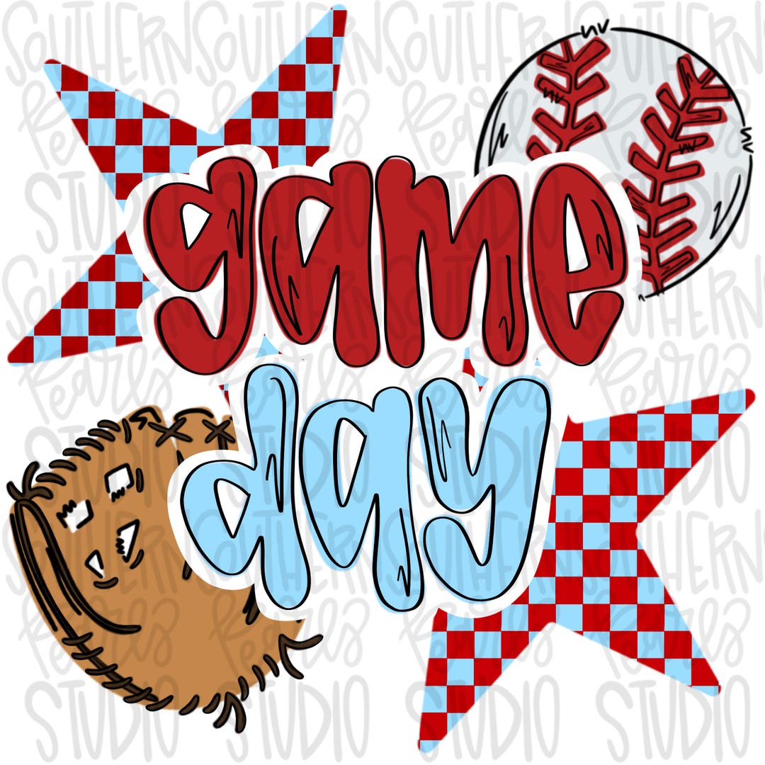 Game Day Baseball | Red and Columbia Blue | Go Team | PNG | Sublimation ...