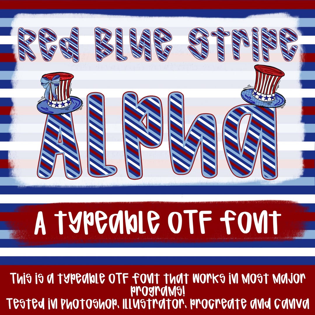 Red Blue Stripe Alpha | Typeable Font | Sublimation Design | Digital ...
