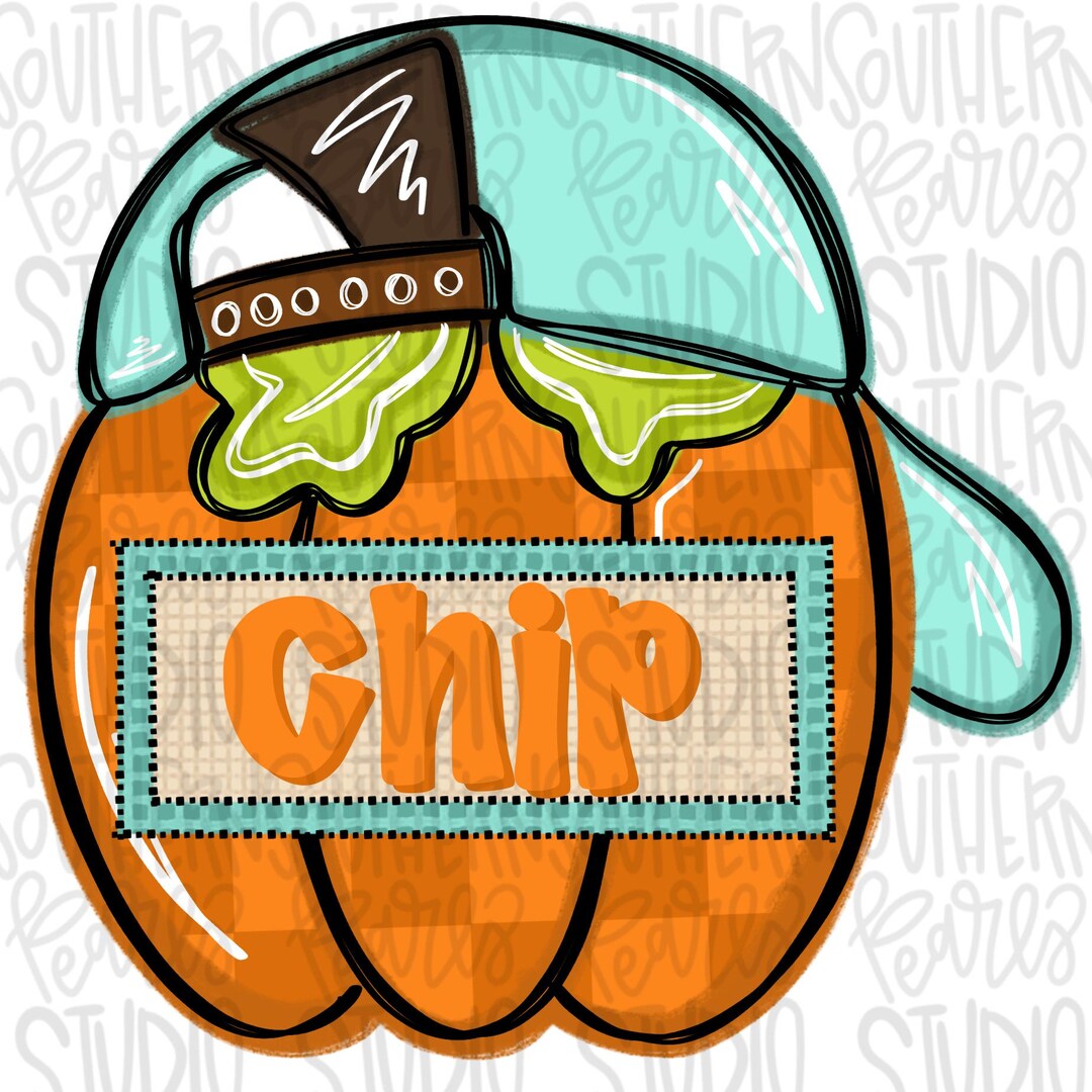 Pumpkin With Backwards Hat With Name Patch | Sublimation Design ...