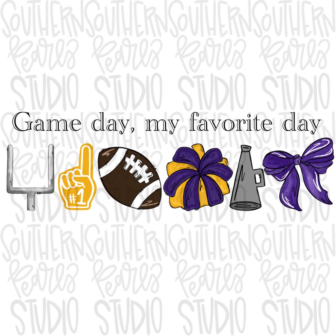 Game Day My Favorite Day | Football and Megaphone and Pom Pom | Purple ...