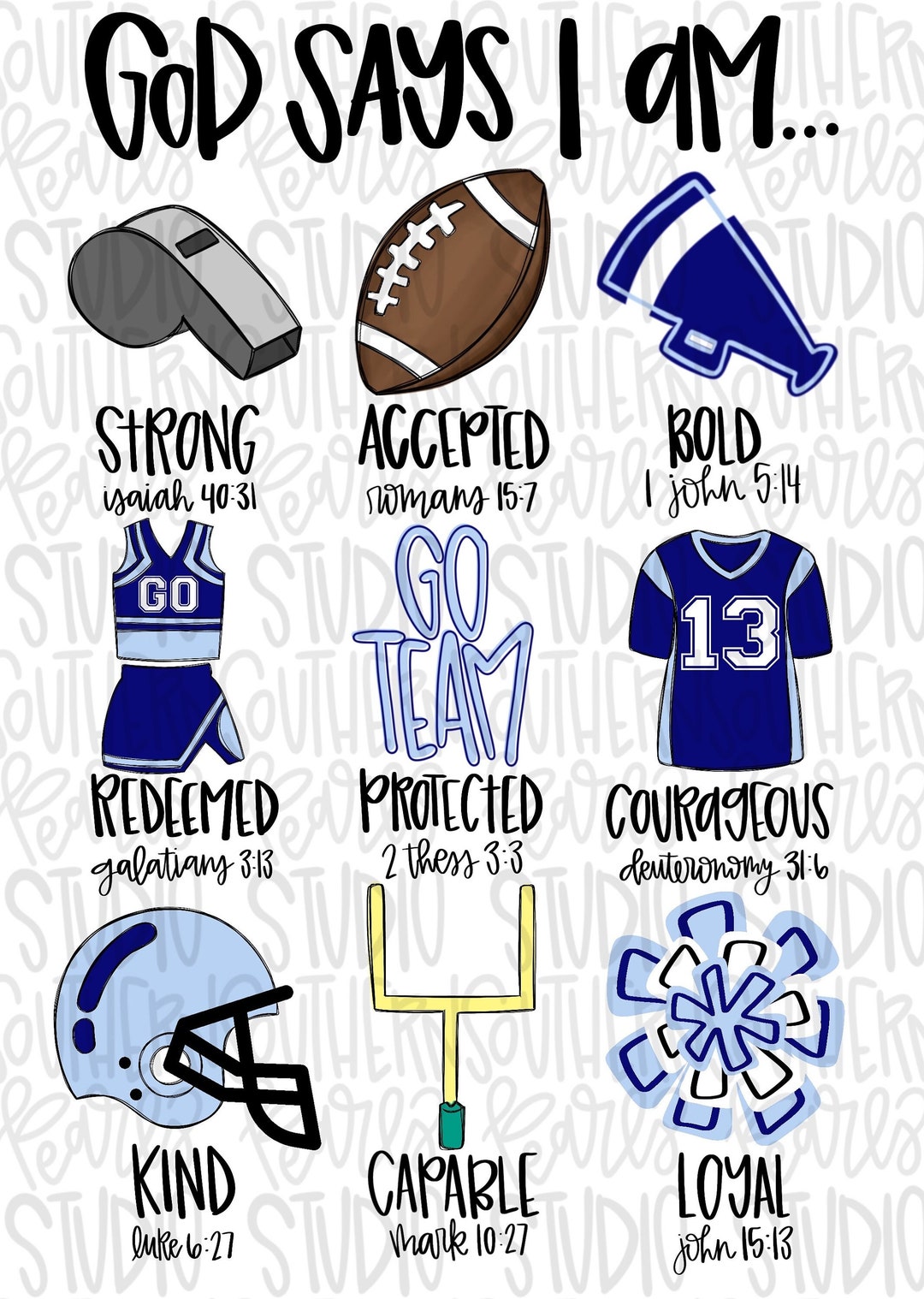 God Says I Am FOOTBALL and CHEER Royal | Go Team | Png | Sublimation ...