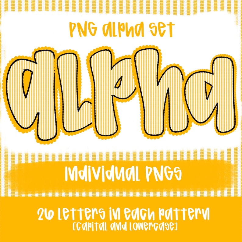 Seersucker Alpha Yellow | PNG Font | Sublimation Design | Digital ...
