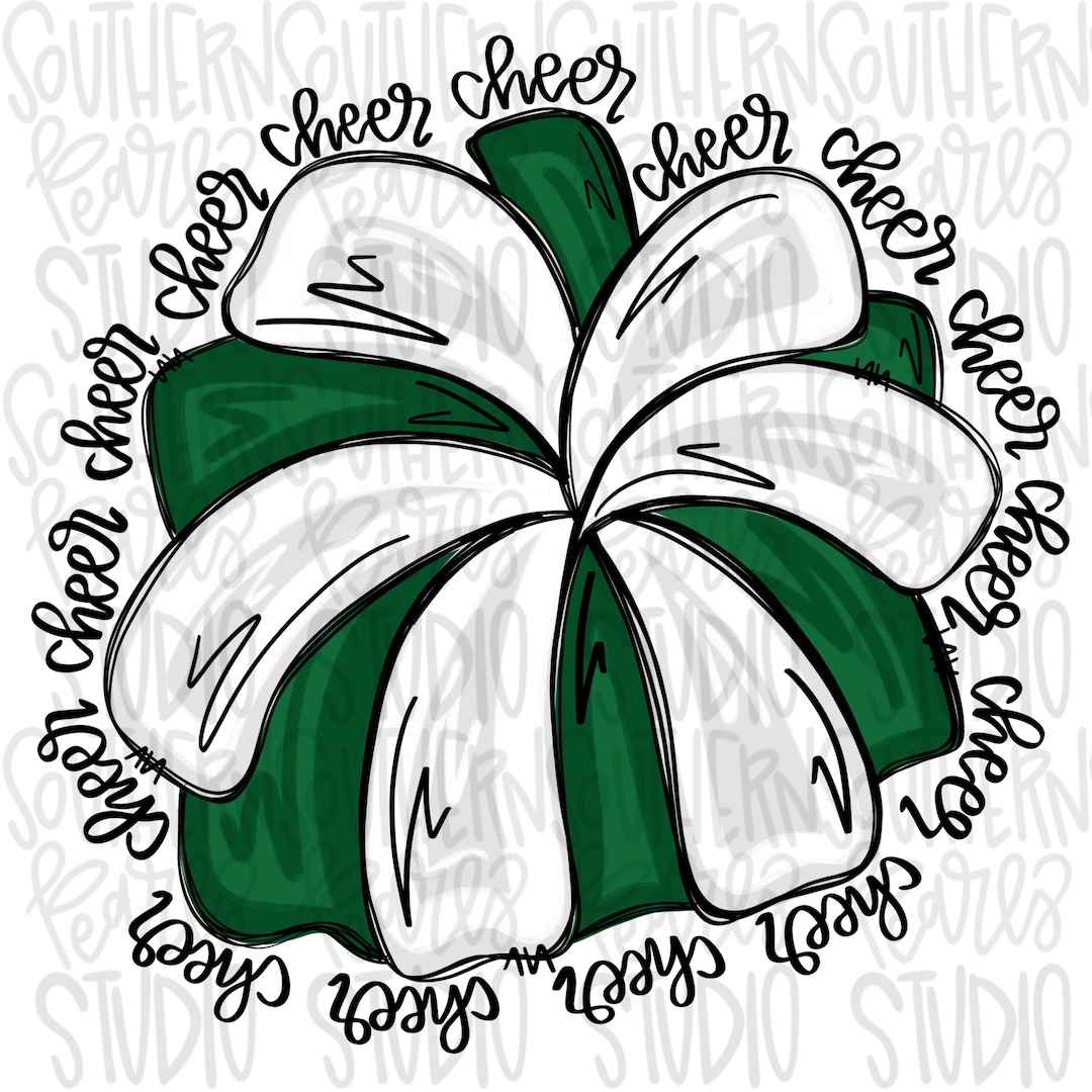 Cheerleader Pom Pom | Green| Go Team Cheer Wording| PNG | Sublimation ...