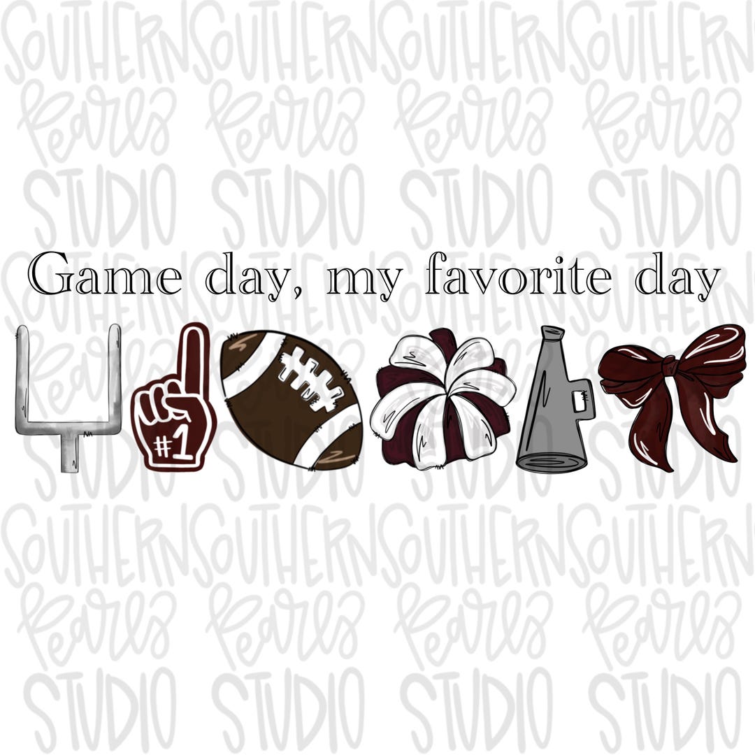 Game Day My Favorite Day | Football and Megaphone and Pom Pom | Maroon ...