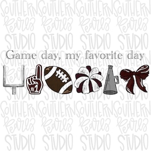 Game Day My Favorite Day | Football and Megaphone and Pom Pom | Maroon ...