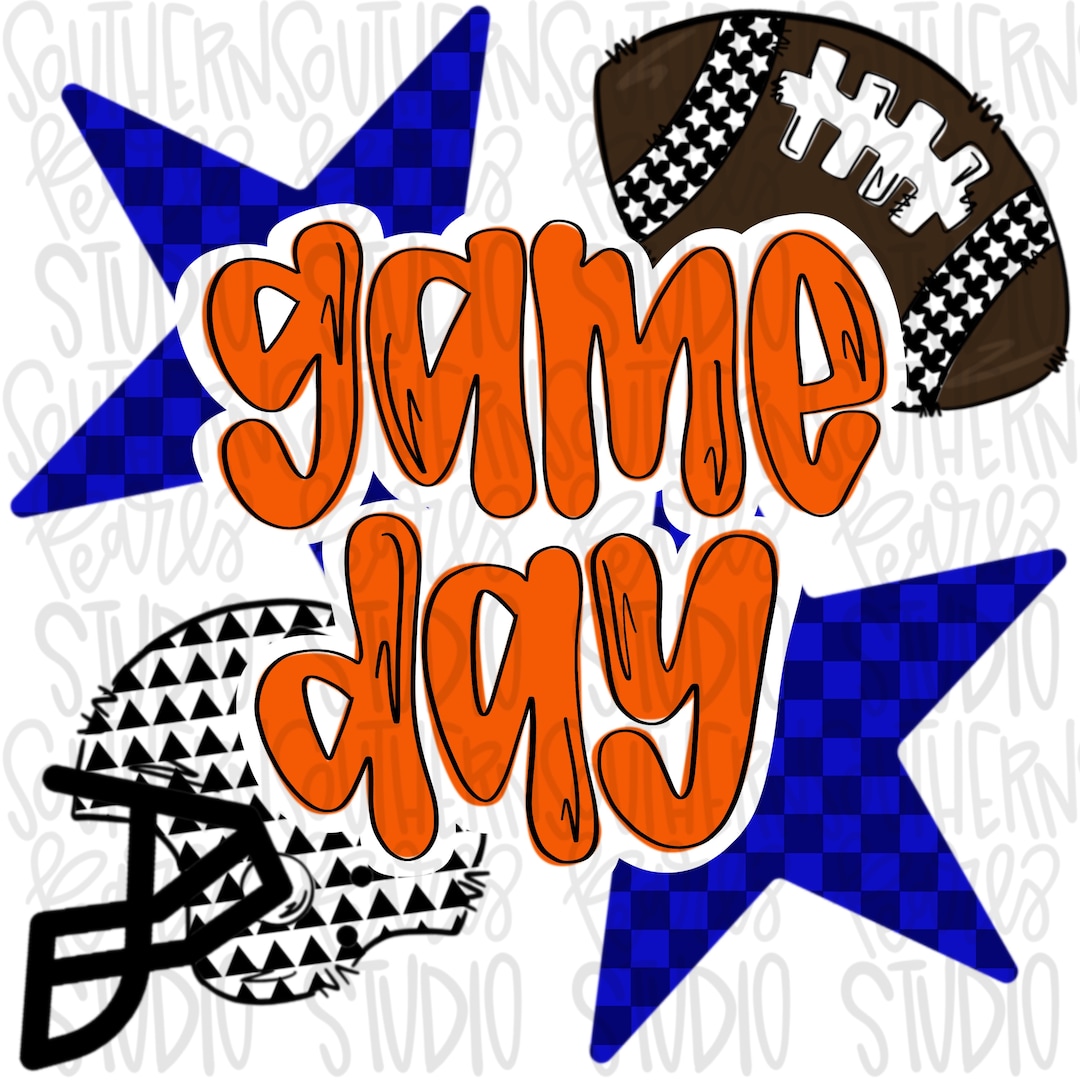 Game Day Football and Helmet | Orange and Royal Blue | Go Team | PNG ...