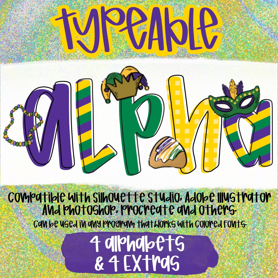 Mardi Gras Alpha Typeable Font | Sublimation Design | Digital Download ...