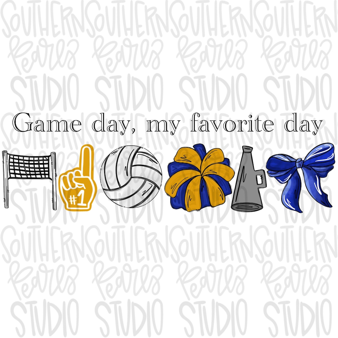 Game Day My Favorite Day | Volleyball and Net | Royal and Yellow Gold ...