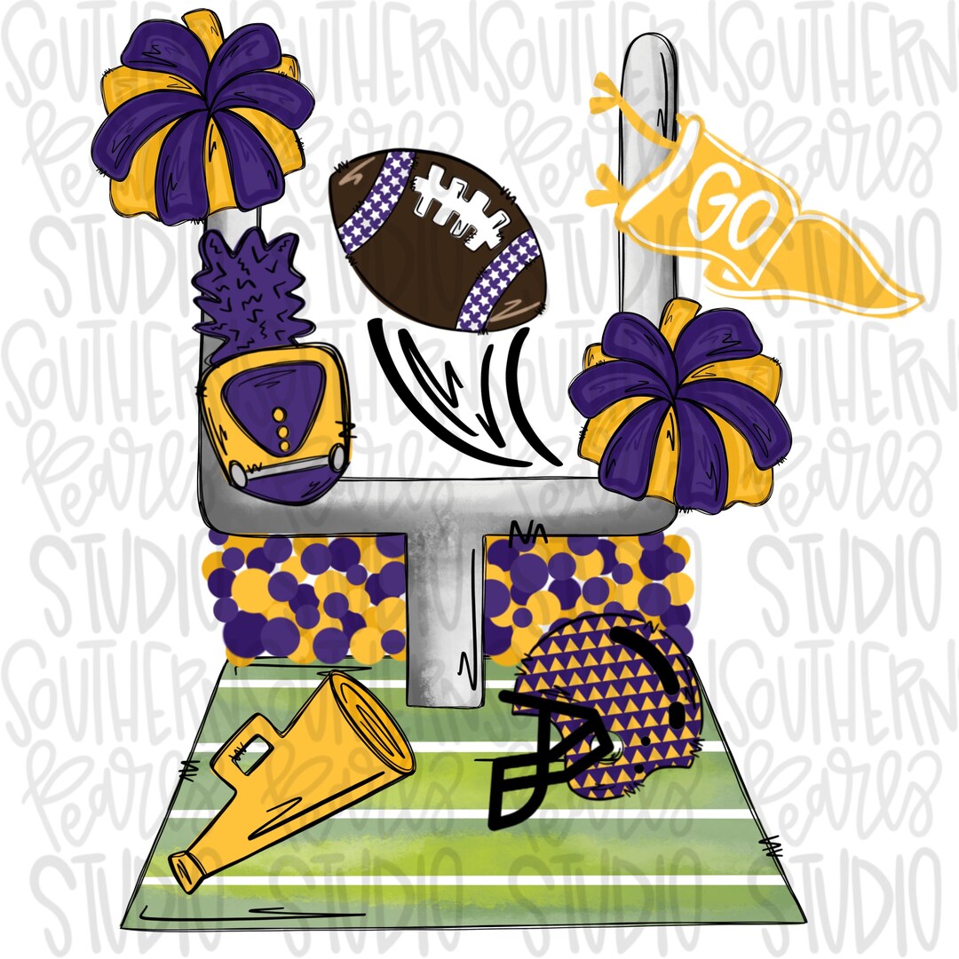 Football Field With Items | Purple and Yellow | 2 Designs Front & Back ...
