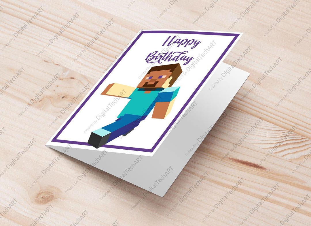 Minecraft Birthday Greeting Card Printable - Steve - Digital PDF A5 ...