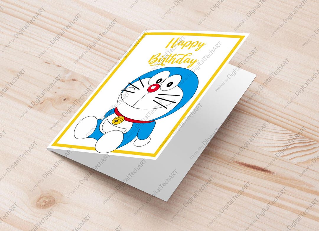Doraemon Birthday Greeting Card Printable - Digital PDF A5 Foldable ...