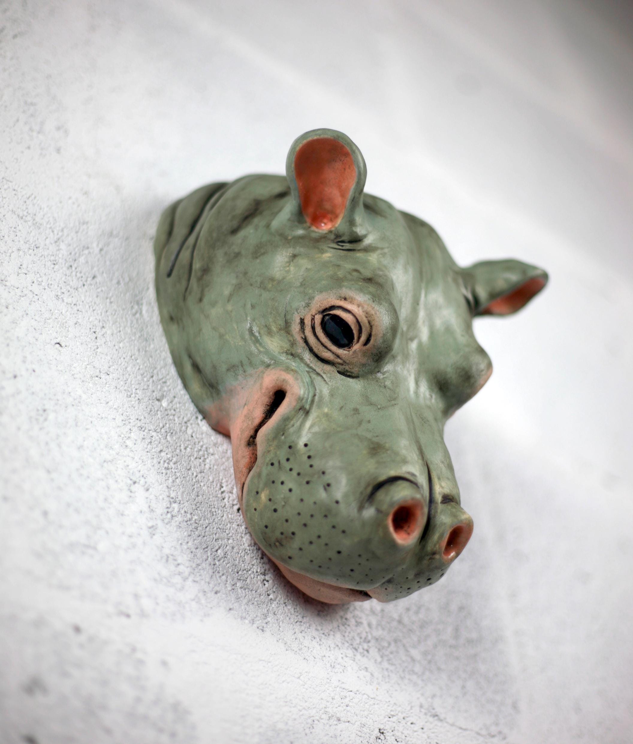 Handmade Ceramic Hippo Sculpture – Unique Handpainted Pottery Animal ...