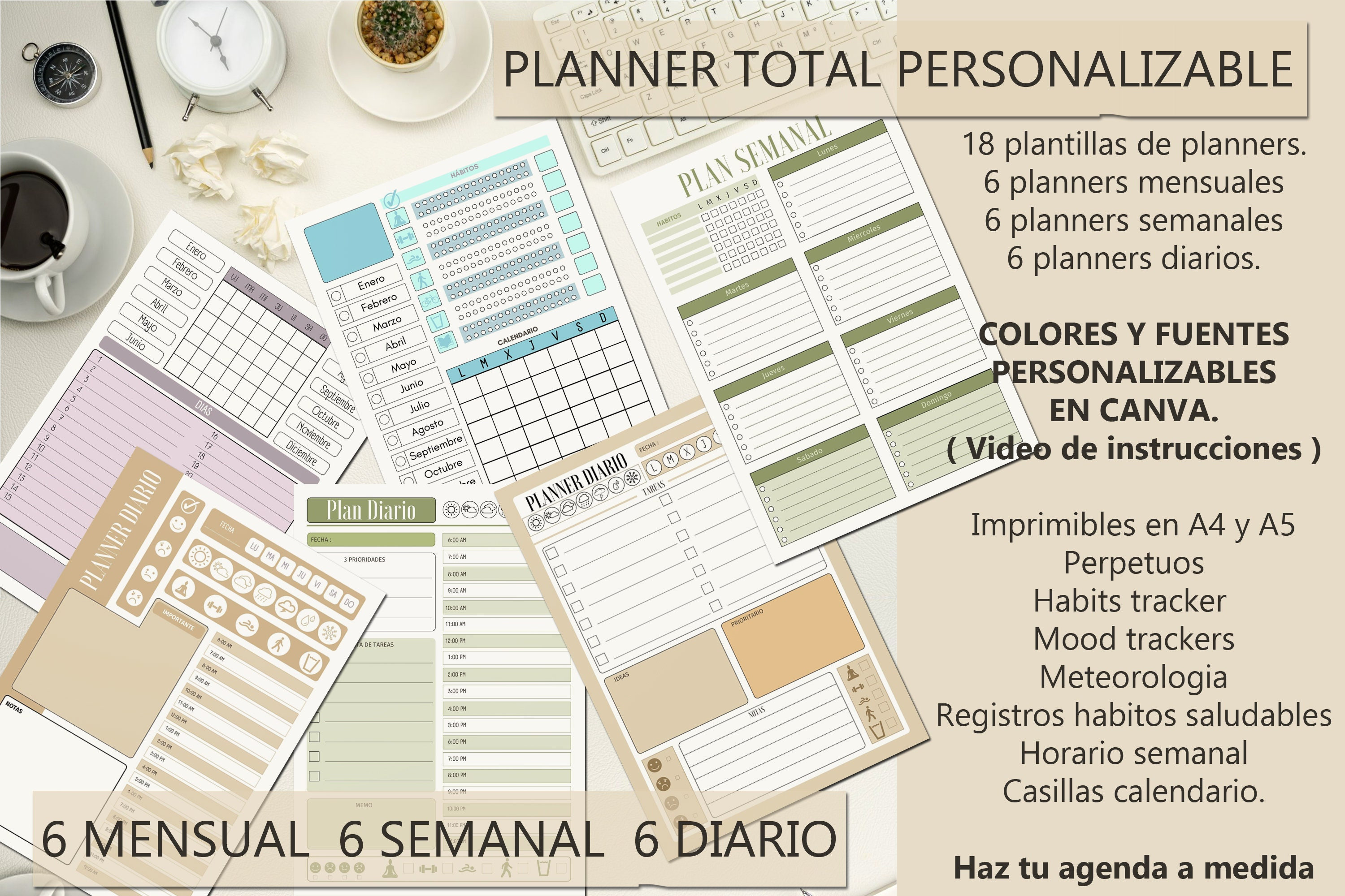 Plantillas Planner Mensual Semanal Y Diarios. 18 Plantillas - Etsy