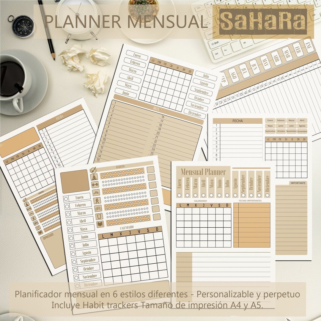 Planner Mensual 6 Diseños En Castellano, Español. SAHARA ...