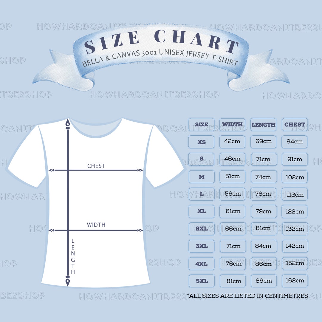 Improve Your Etsy Listings With Our Bella Canvas 3001 Size Chart XS-5XL ...