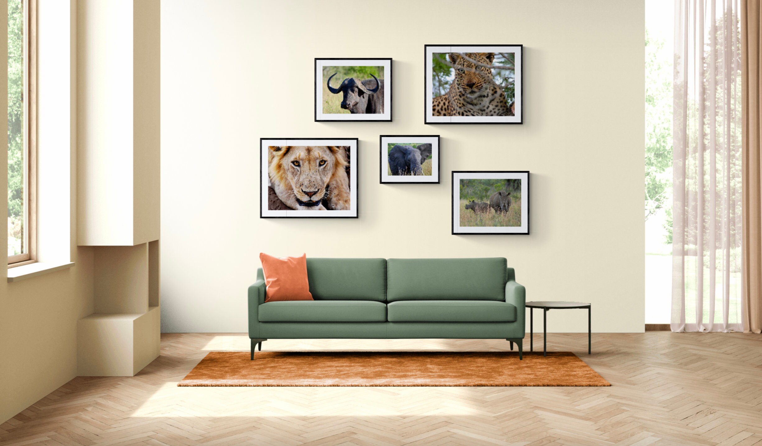 Five Prints of the African Big Five lion, Leopard, Elephant, Water ...