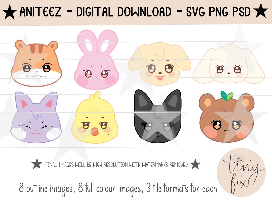 Aniteez Digital Download - Full Set in Colour and Outline Versions (PNG ...